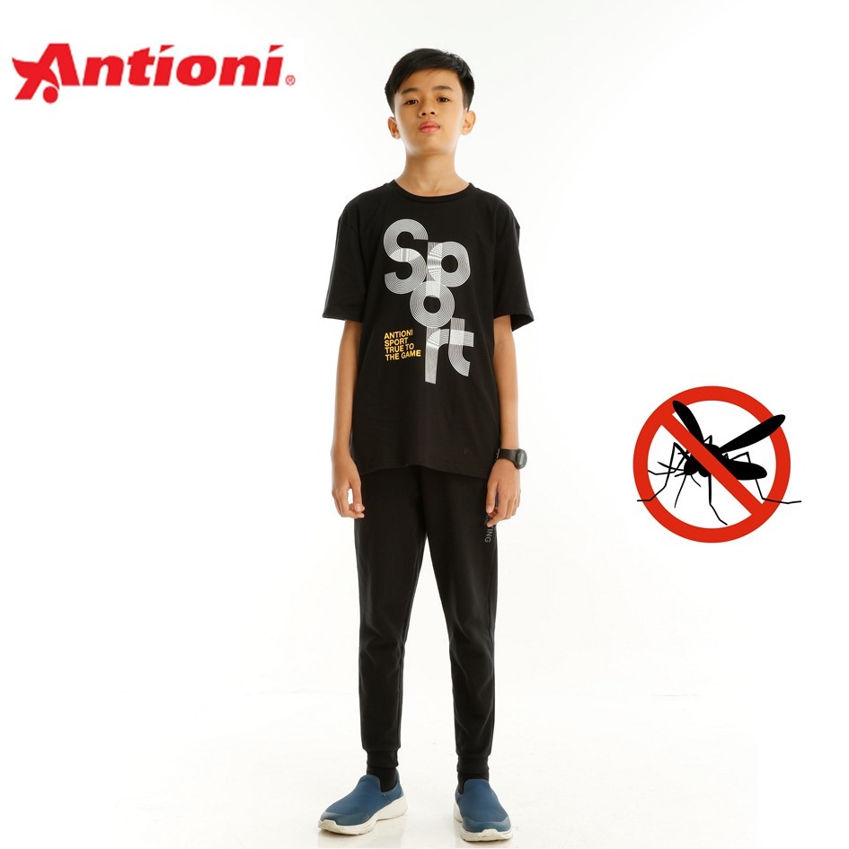 Antioni Children Anti-Mosquito Round Neck Tee, Short Sleeve (Black)