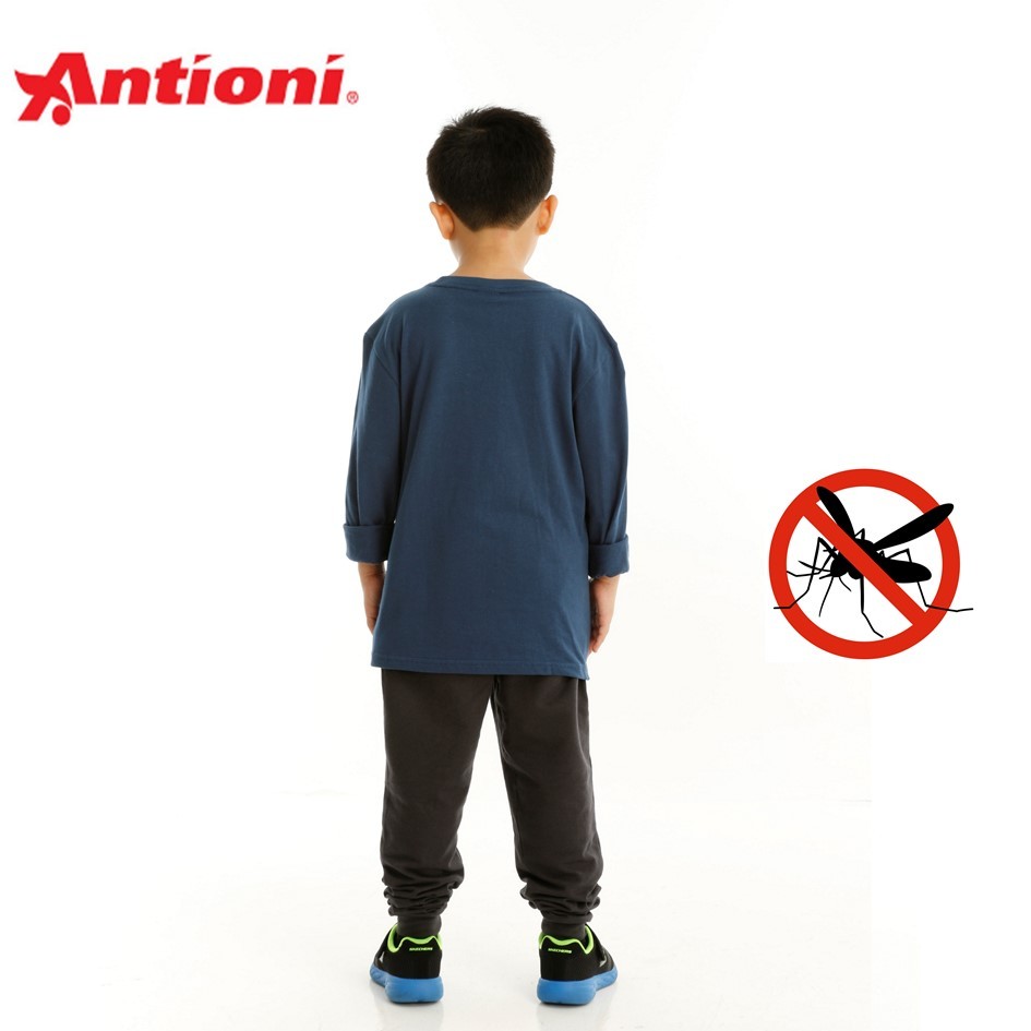 Antioni Children Anti-Mosquito Round Neck Tee, Short Sleeve (Blue)