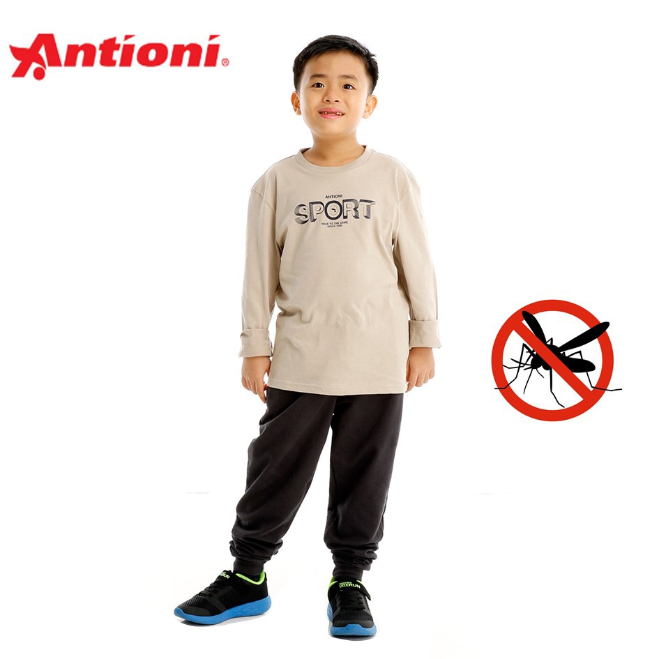 Antioni Children Anti-Mosquito Round Neck Tee, Long Sleeve (Khaki)