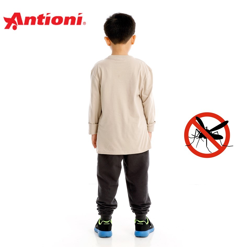 Antioni Children Anti-Mosquito Round Neck Tee, Long Sleeve (Khaki)