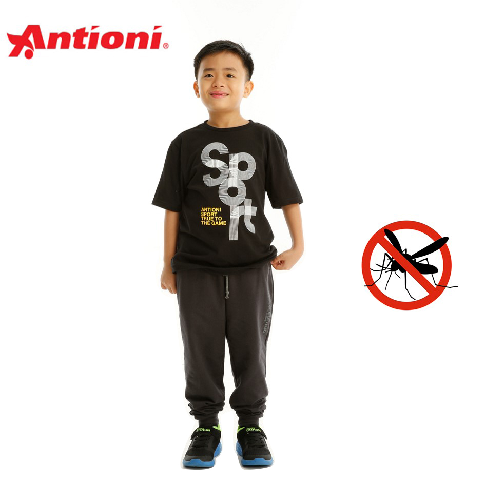 Antioni Children Anti-Mosquito Round Neck Tee, Short Sleeve (Black)